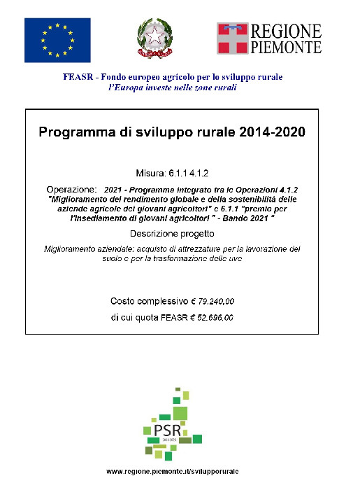 Programma Sviluppo Rurale :: Cantina Ferrero Cristian